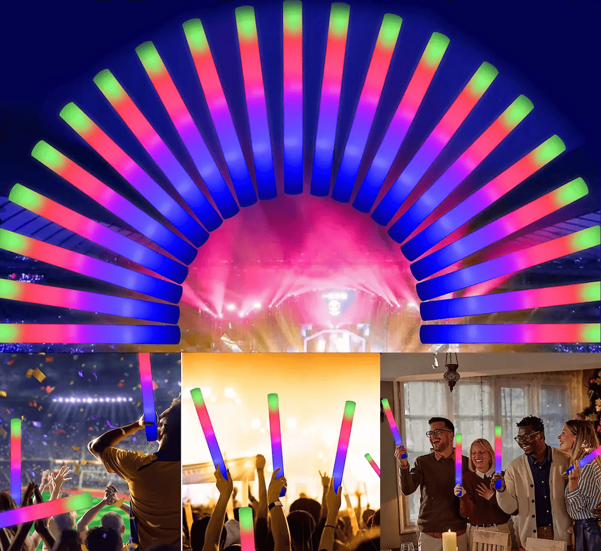 [100 Pack] NEW *2025* Bright LED Foam Sticks RGB Thunder Wand Glow ...