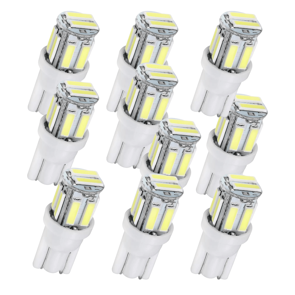 10x T10 W5W LED Car Bulbs – 7020 10-SMD Cool White Wedge Lights for ...