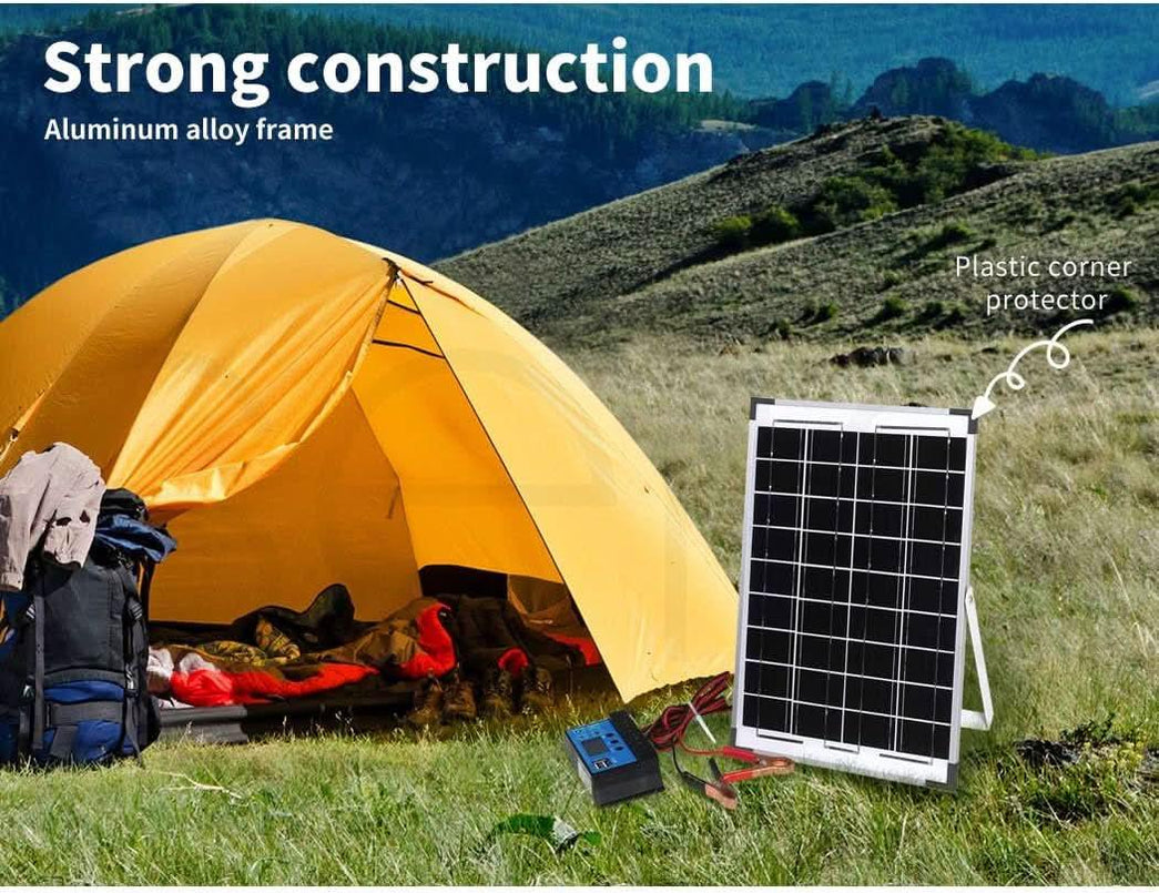 12V 10W Solar Panel Kit Mono Caravan Folding Camping Charging Controll ...