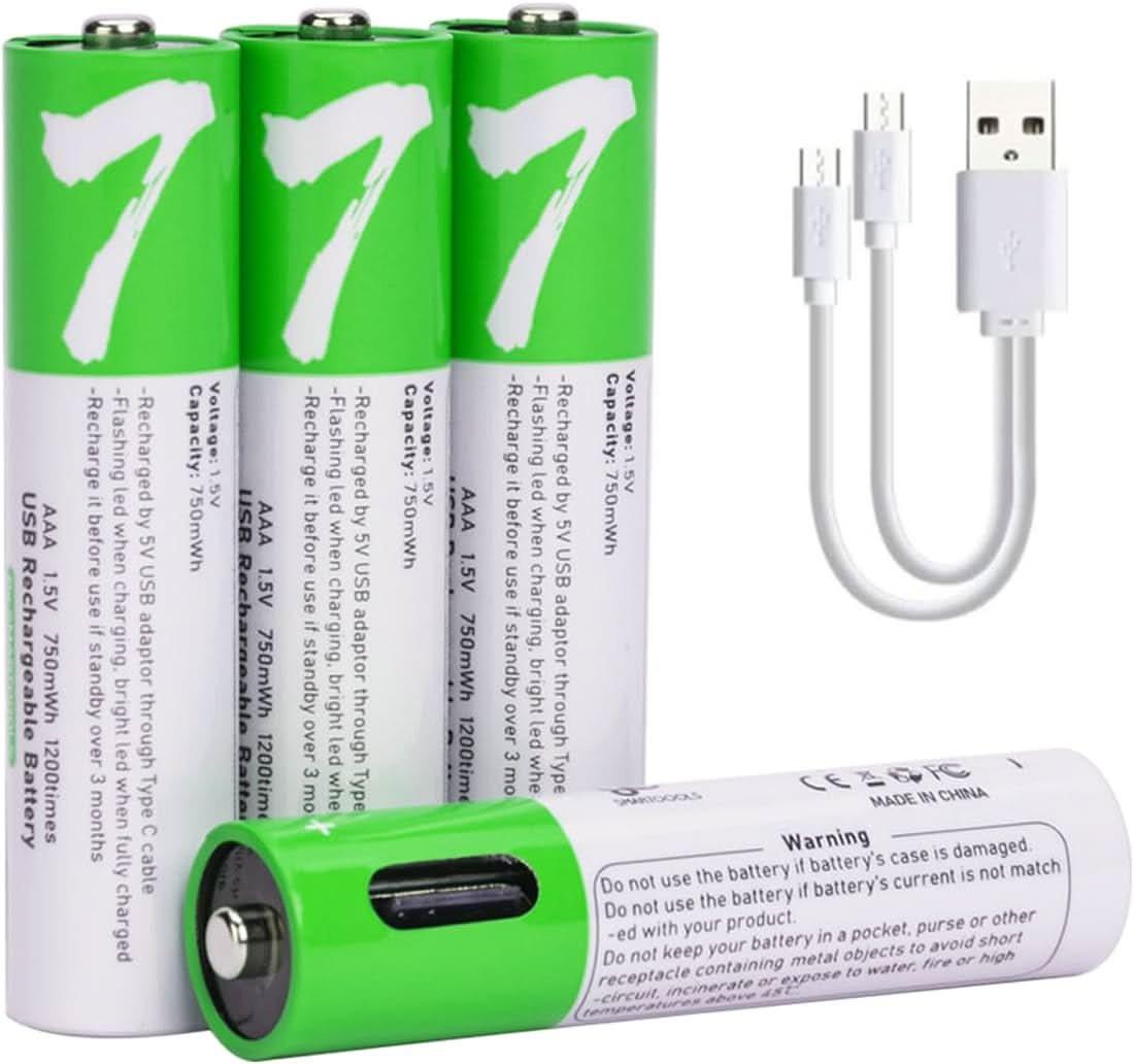 [4 Pack] USB AAA Lithium ion Rechargeable Battery, 1.5V 750mWh ...