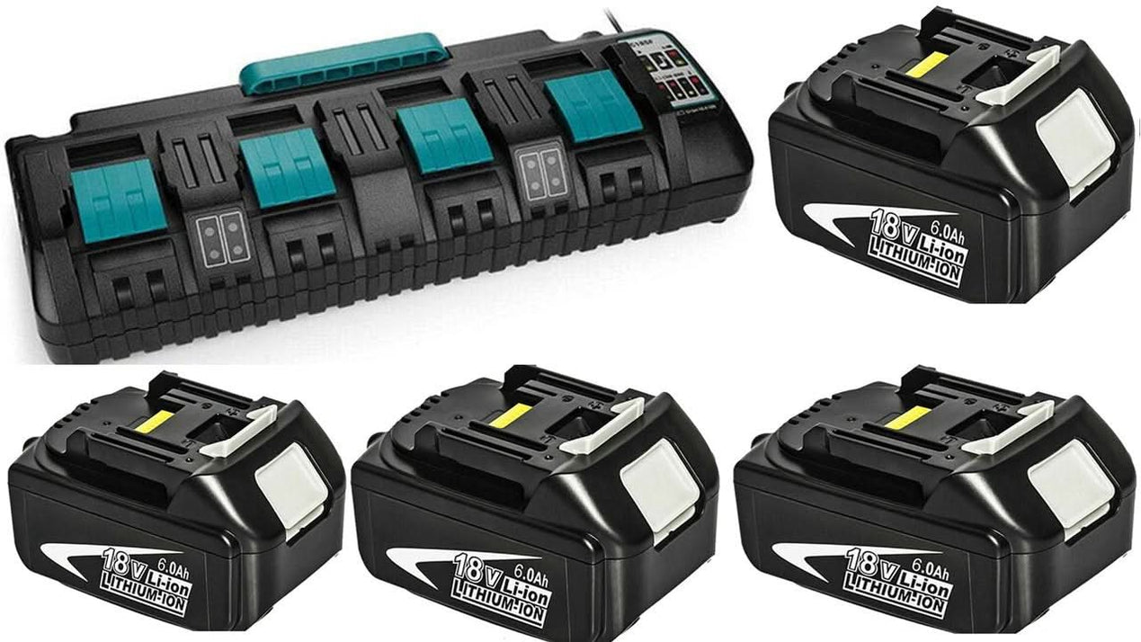 [Combo Pack] 4x 18V 6.0Ah Batteries for Makita + 4 Port Charger ...