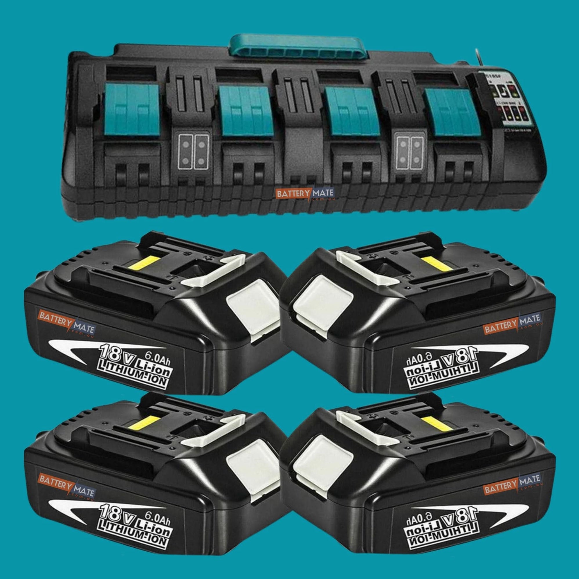 [Combo Pack] 4x 18V 6.0Ah Batteries for Makita + 4 Port Charger ...