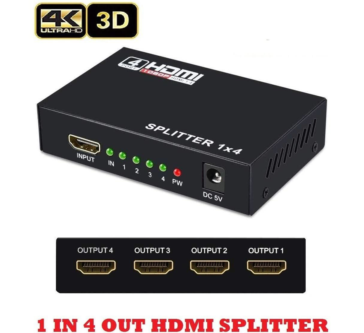 1 IN 4 OUT 4K 3D 1080P Full HD HDMI Splitter Amplifier Duplicator 1X4 ...