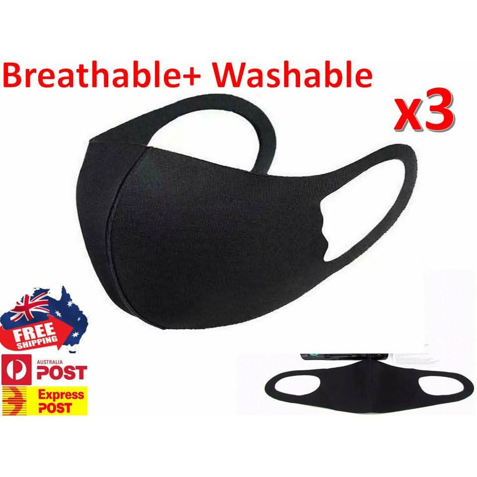 [3 Pack] Face Masks (Black) | Reusable Washable — Battery Mate