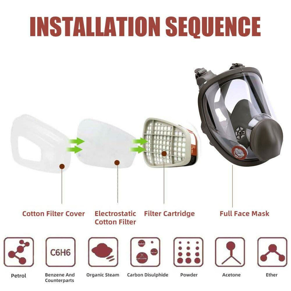 Gas Mask 7 in 1 Full Face Chemical Spray Painting Respirator Vapour 68 ...