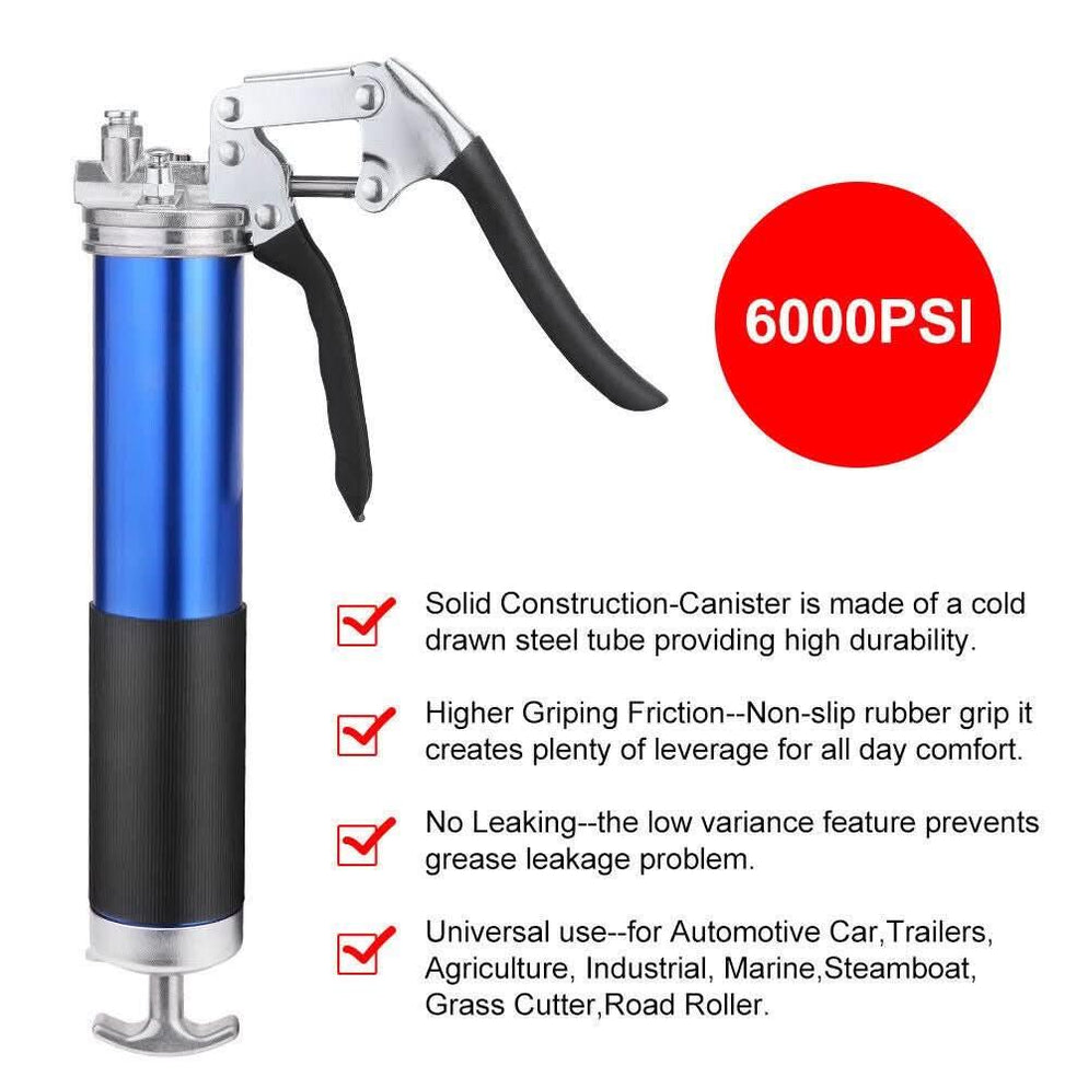 Grease Gun Pressure Pistol Grip Dual Flow 6000PSI Flex Hose Industrial ...