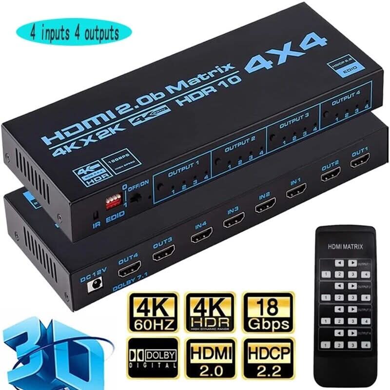 HDMI Matrix Switch 4x4 4K HDMI Matrix Switcher Splitter 4 In 4 Out Box ...