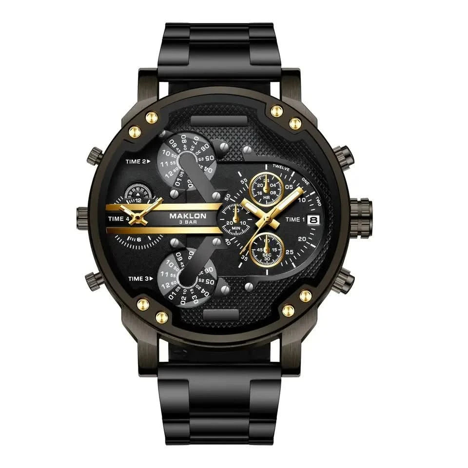 Mens Luxury Large Dial Dual Time Zones Analog Dress Watch Black ...