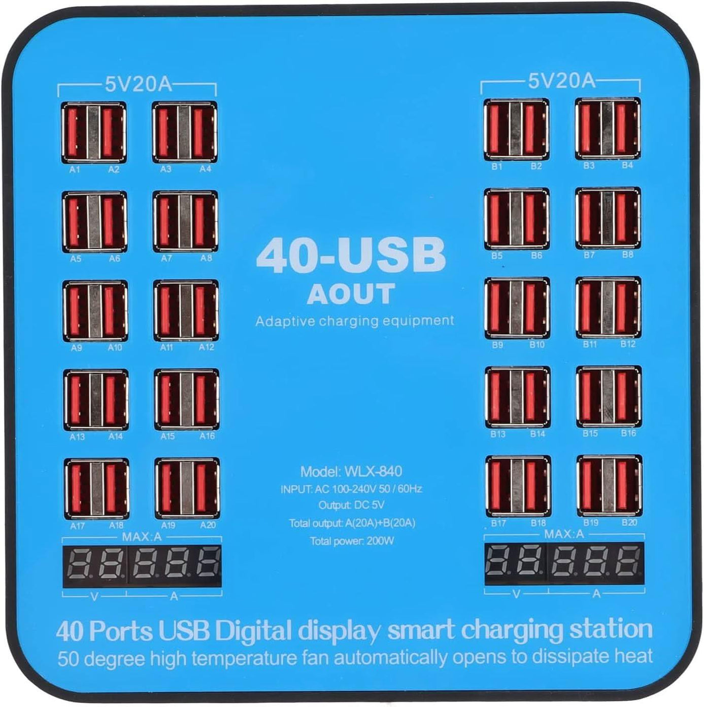 40 Ports USB Fast Charging Station 200W Universal Charger with LCD Dig ...