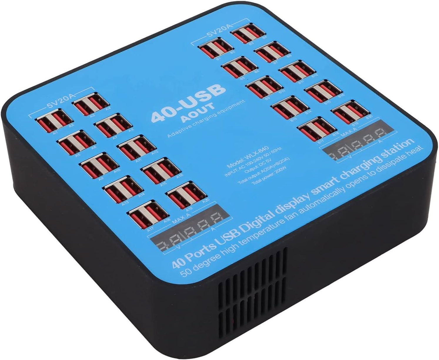 40 Ports USB Fast Charging Station 200W Universal Charger with LCD Dig ...