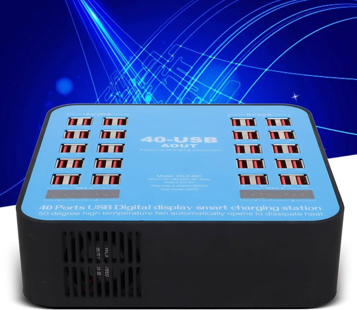 40 Ports USB Fast Charging Station 200W Universal Charger with LCD Dig ...