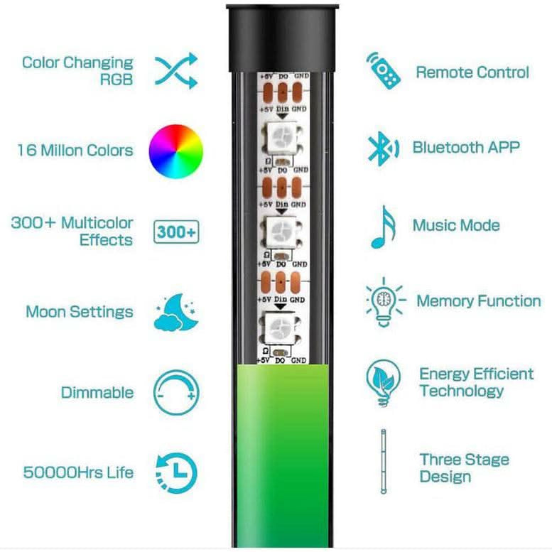 RGB LED Floor Corner Lamp Light Stand Bluetooth Streaming Gaming Decor ...