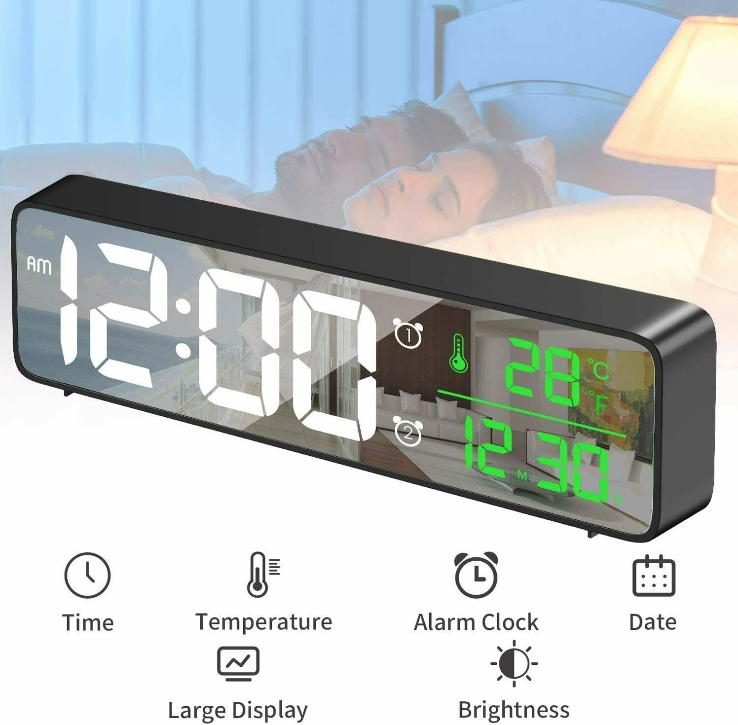 Table Clock with Temperature & Alarm | Modern Home Decor — Battery Mate