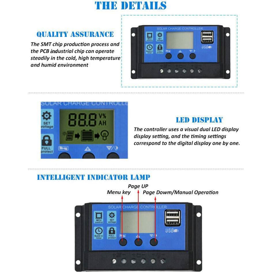 USB 10A 12V-24V Solar Panel Regulator Charge Controller — Battery Mate