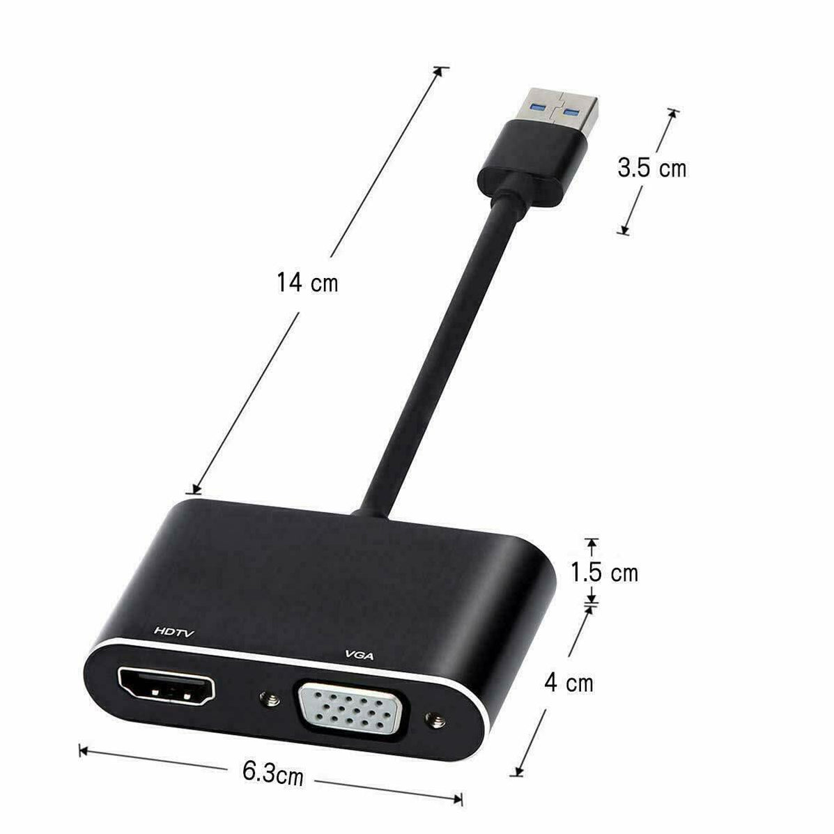 USB 3.0 to HDMI + VGA Full HD & 4K Video Adapter Cable Converter ...