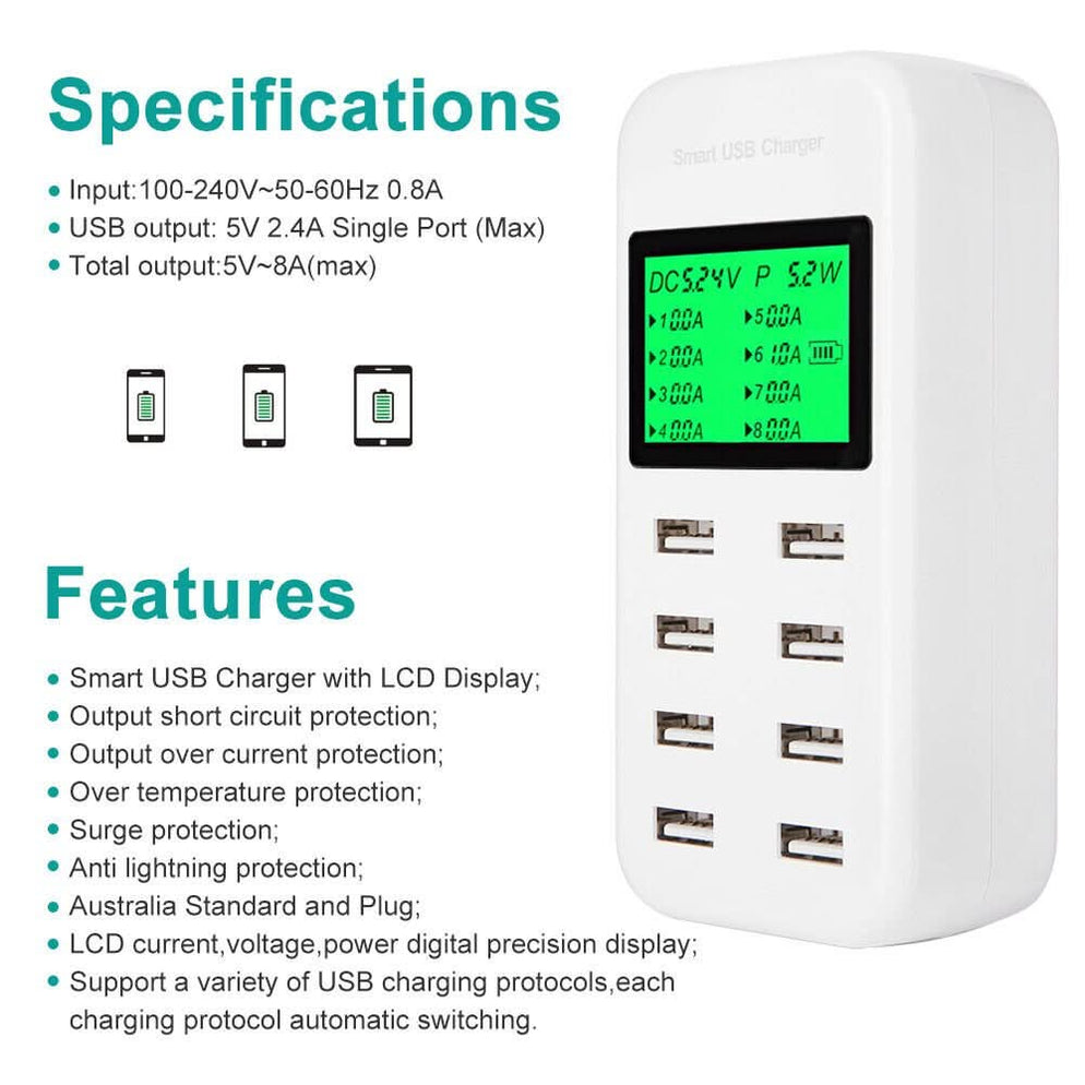 USB Hub Charging Station 8 port Phone Charger Multi Dock Charger Power ...