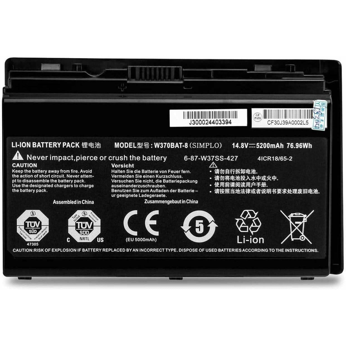 W370BAT-8 Battery for Clevo W355SS W370SS W370ST NP6370 6-87-W37S ...