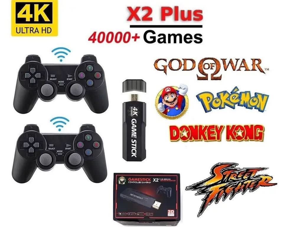 X2 Plus Upgraded Game Stick Retro Console Double Wireless Controller 4 ...